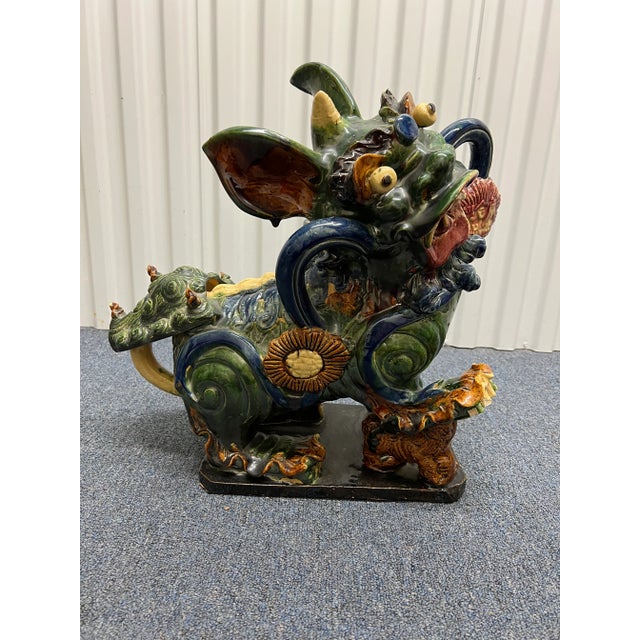 Antique Italian Majolica Chinese Foo Dog or Guardian Lion Sculptures- a ...