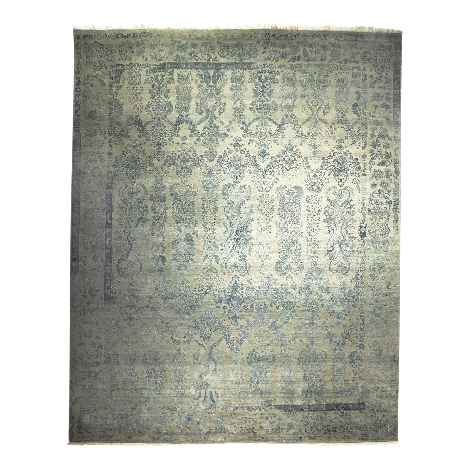Custom Made Indian Handknotted Wool and Silk Rug - 8'2"x 10'4" | Chairish