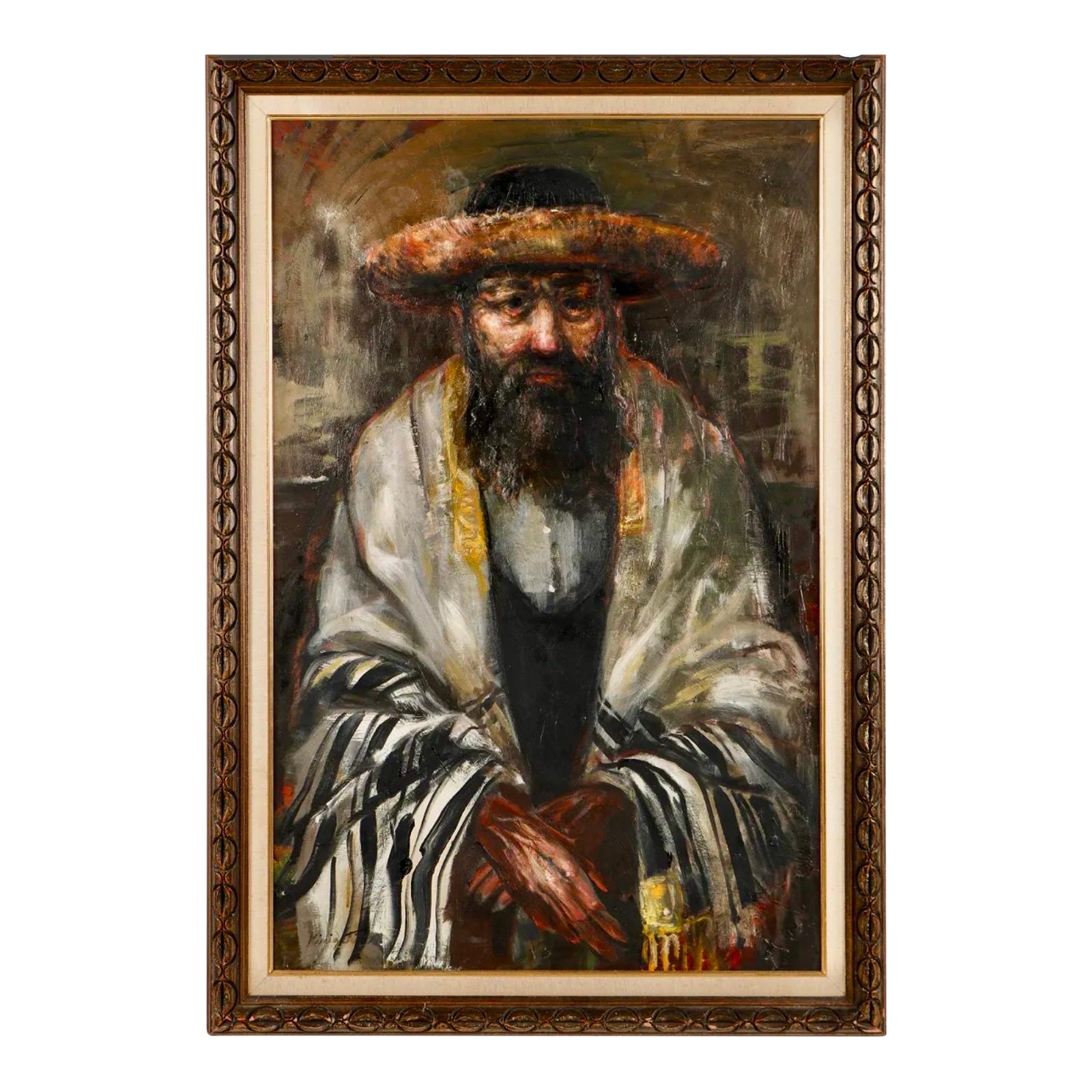 Jonah KinigsteinLarge Judaica Oil Painting Rabbi Rediscovered NY Artist ...
