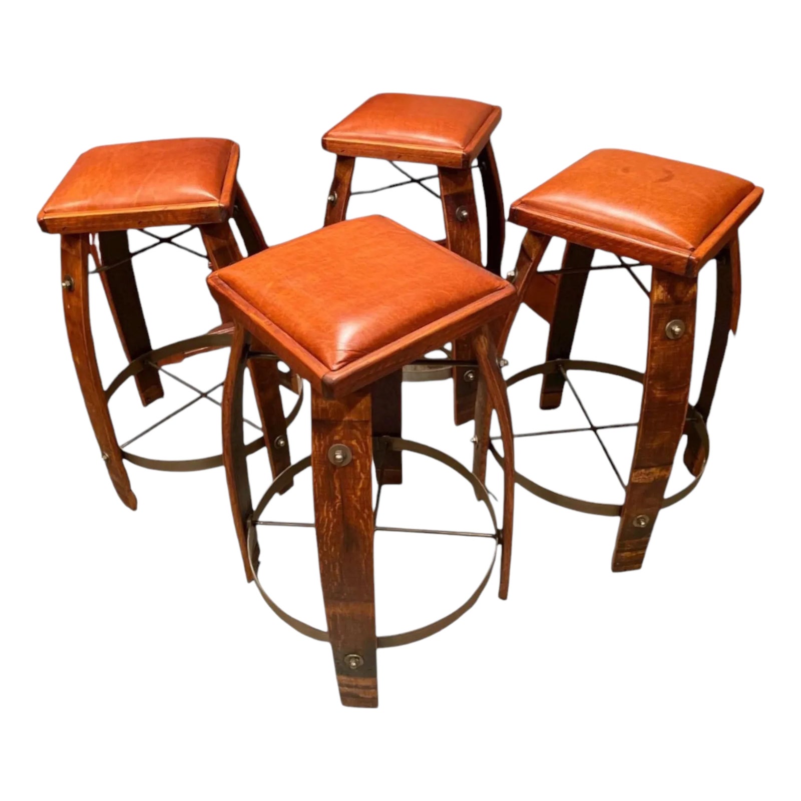 Set of Four Wine Barrel Stools With Leather Seats, C. 1990s | Chairish