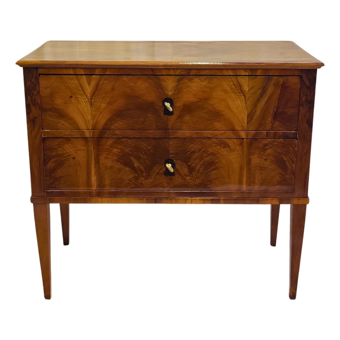 Biedermeier Walnut Two-Drawer Commode on Tapered Legs | Chairish