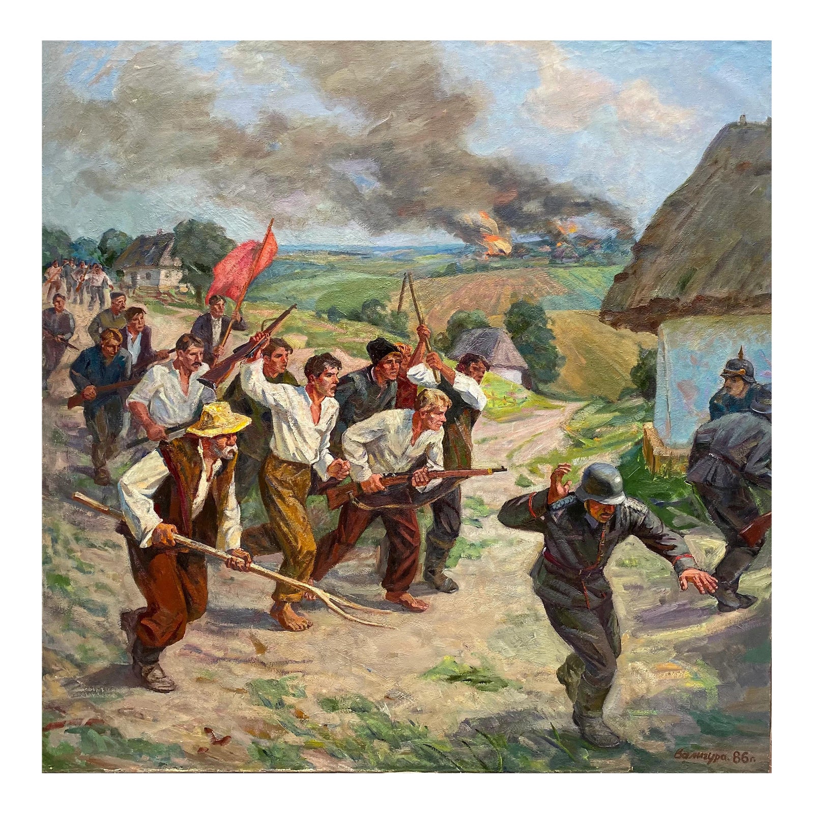 Battle Oil Painting, Socialist Realism Art (1986) | Chairish