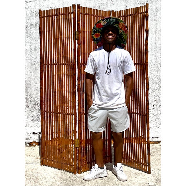 Vintage Coastal Split Bamboo Folding Screen | Chairish