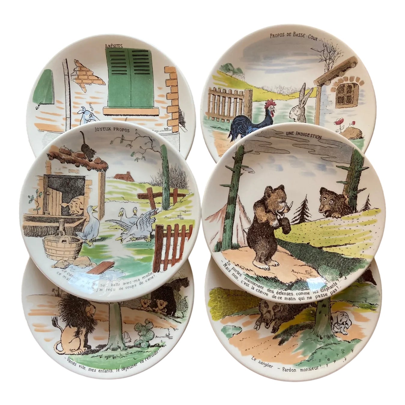 French Plates by Benjamin Rabier for Sarreguemines, 1930s, Set of 6 ...