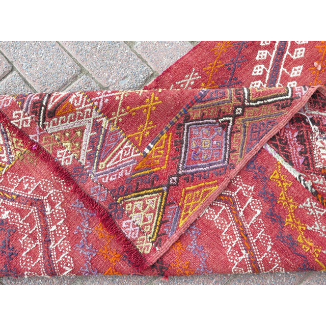 Aesthetic Red Boho Rug Runner Turkish Hallway Kilim | Chairish