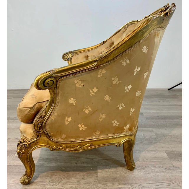 Antique French Tufted Gold Gilt Lounge Chair Pair | Chairish