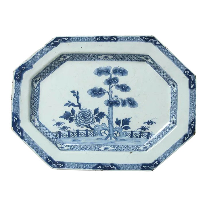 Large Irish Delft Blue & White Platter | Chairish