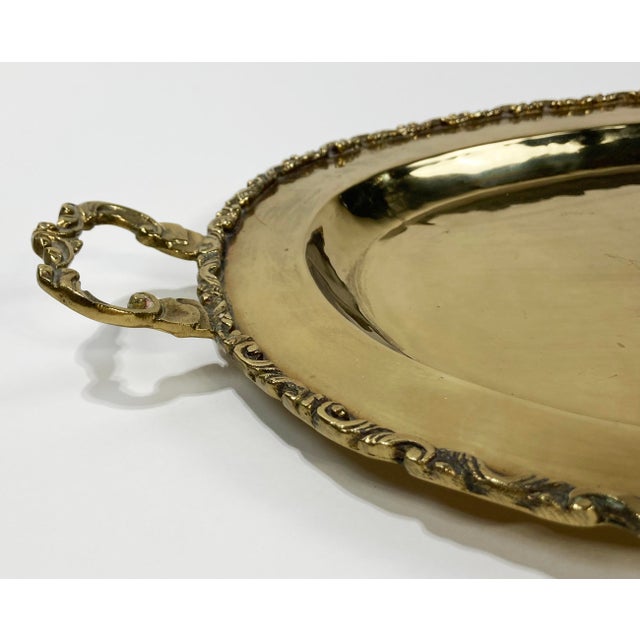 VIntage Victorian Style Scrolled Edge Oval Brass Tray | Chairish