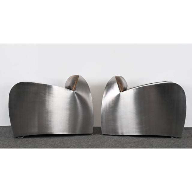 Pair of Stainless Steel Club Chairs by Jonathan Singleton, 20th Century ...