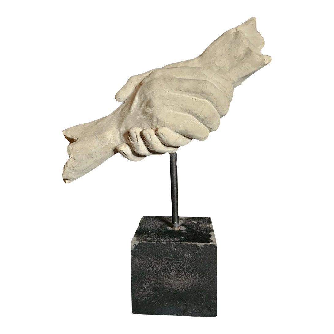 1990s Vitruvian - Shaking Hands Sculpture on Block Base | Chairish