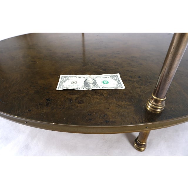 Large Round Two Tier Burl Wood Thick Glass Top Coffee Center Table ...