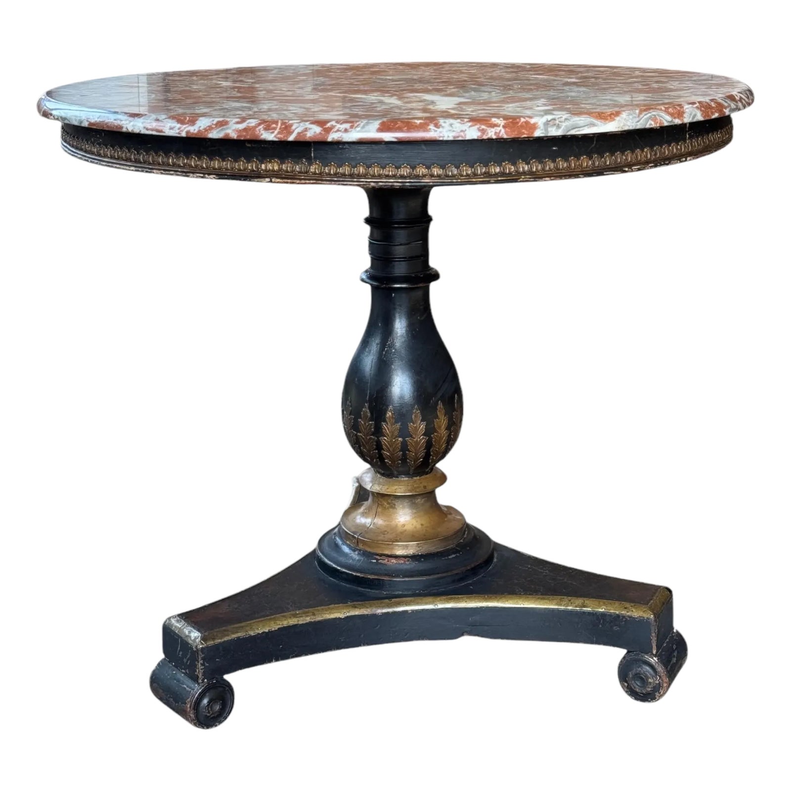 Regency Gilt and Ebonized Center Table With Marble Top | Chairish