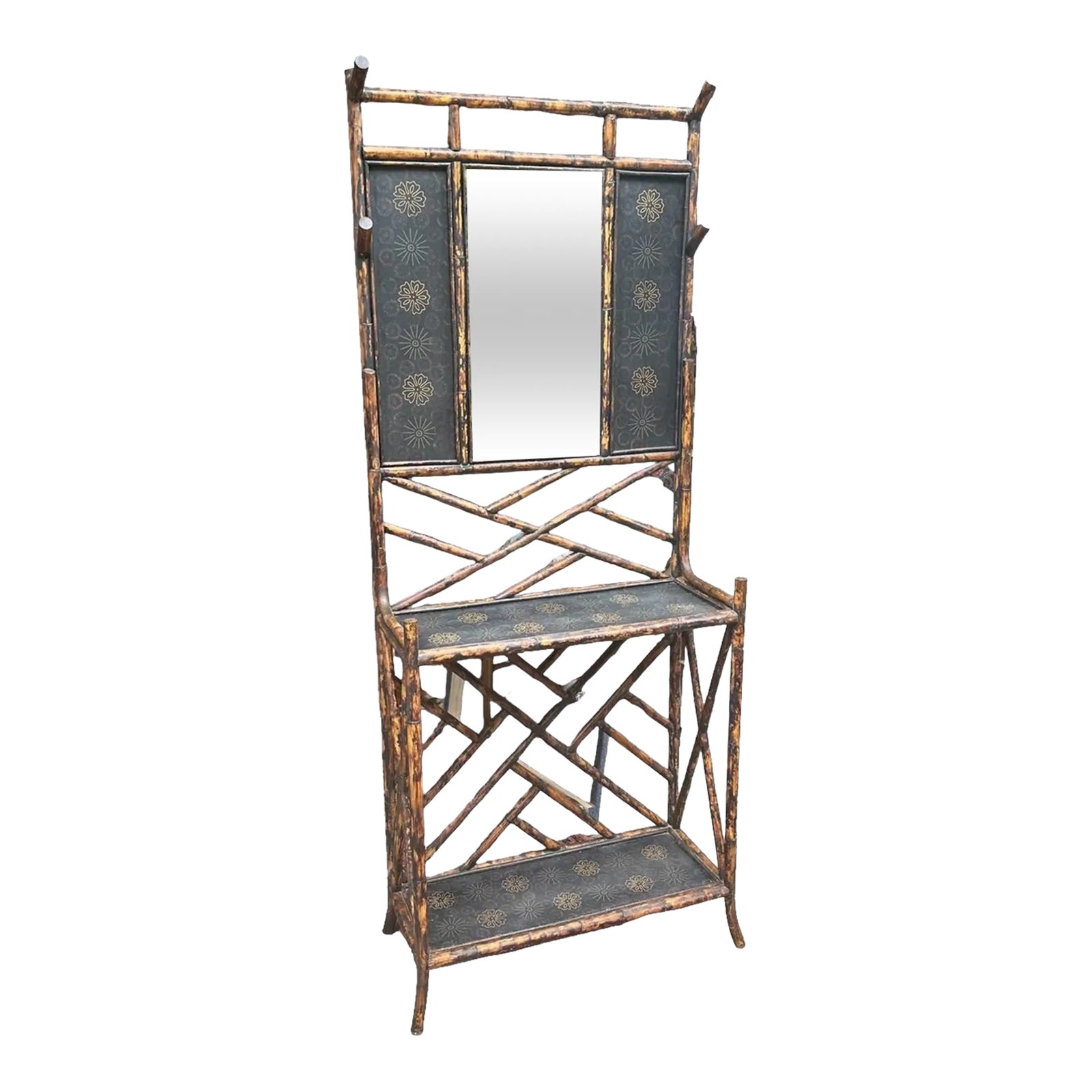 1970s Large Tortoiseshell Hall Tree With Mid-Century Flower Designs ...