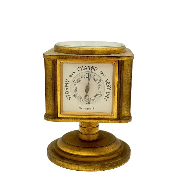 Swiss Brass Art Deco Desk Clock Weather Station by Angelus Meteo | Chairish