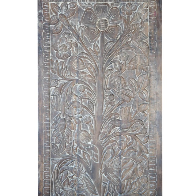 1990s Carved Wood Tree of Life Wall Art Panel Barn Door | Chairish