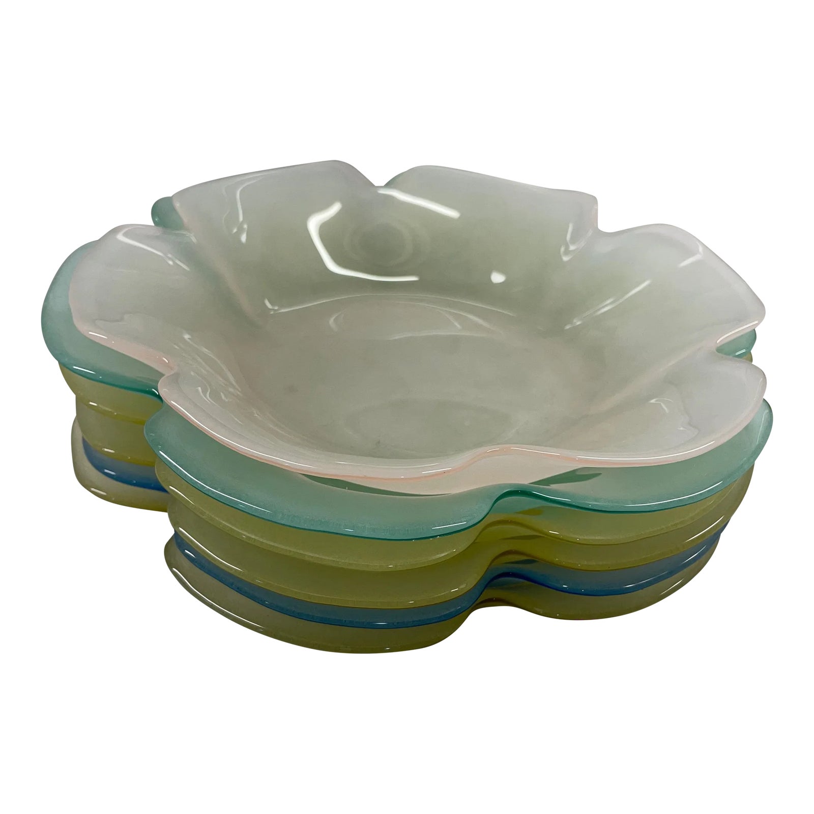 Vintage Pastel Colored Frosted Glass Flower Shaped Bowls- Set of 6 ...