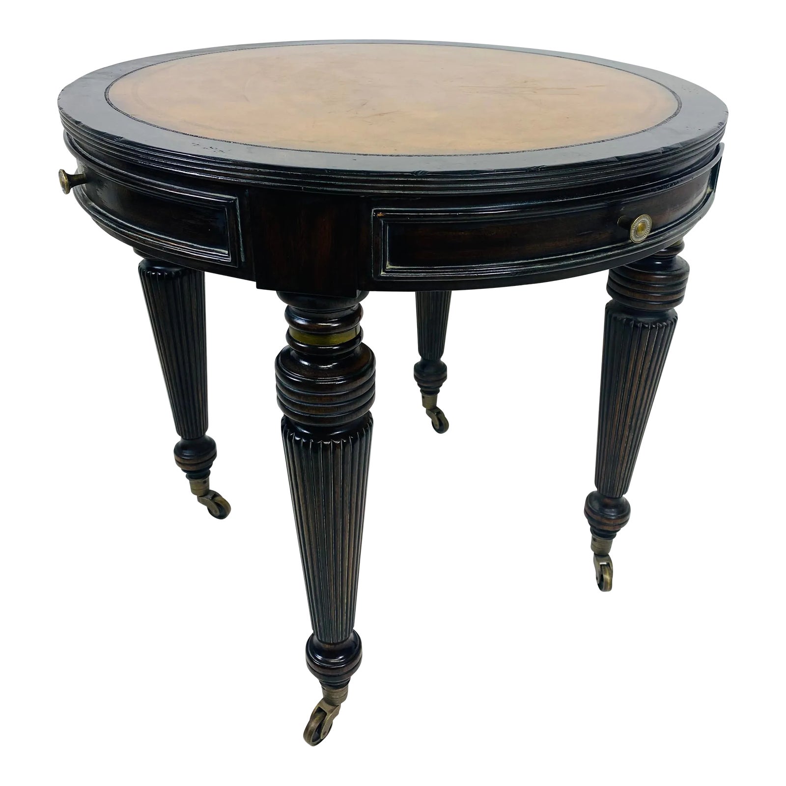 Lillian August Embossed Leather Topped Side Table. | Chairish