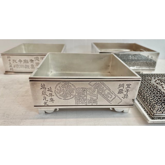 Antique Chinese Incense Clock Qing Silver Square Calligraphy Mark 19th ...