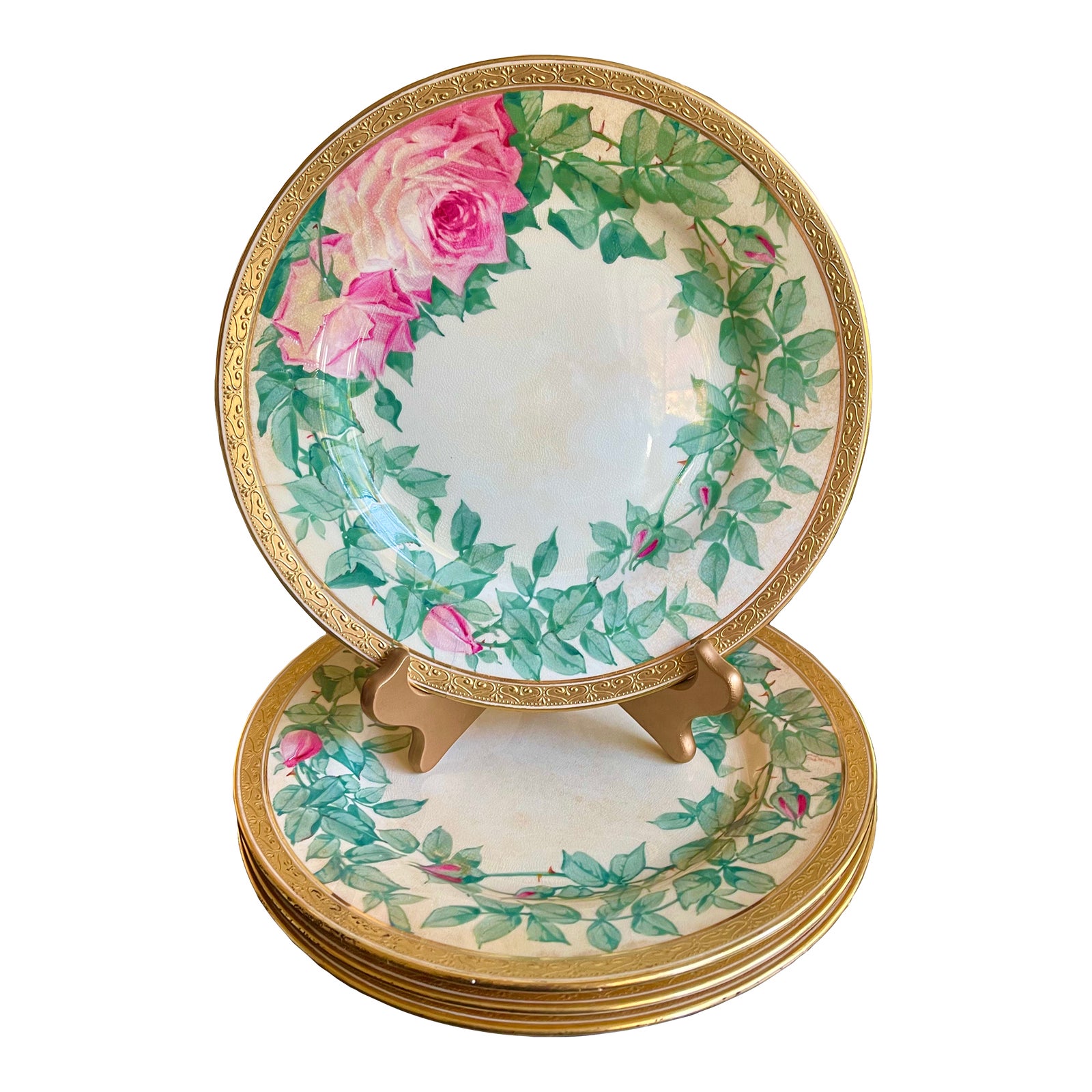 19th C. English Minton Rose Gilt Large Charger Plates -- Set of 4 ...