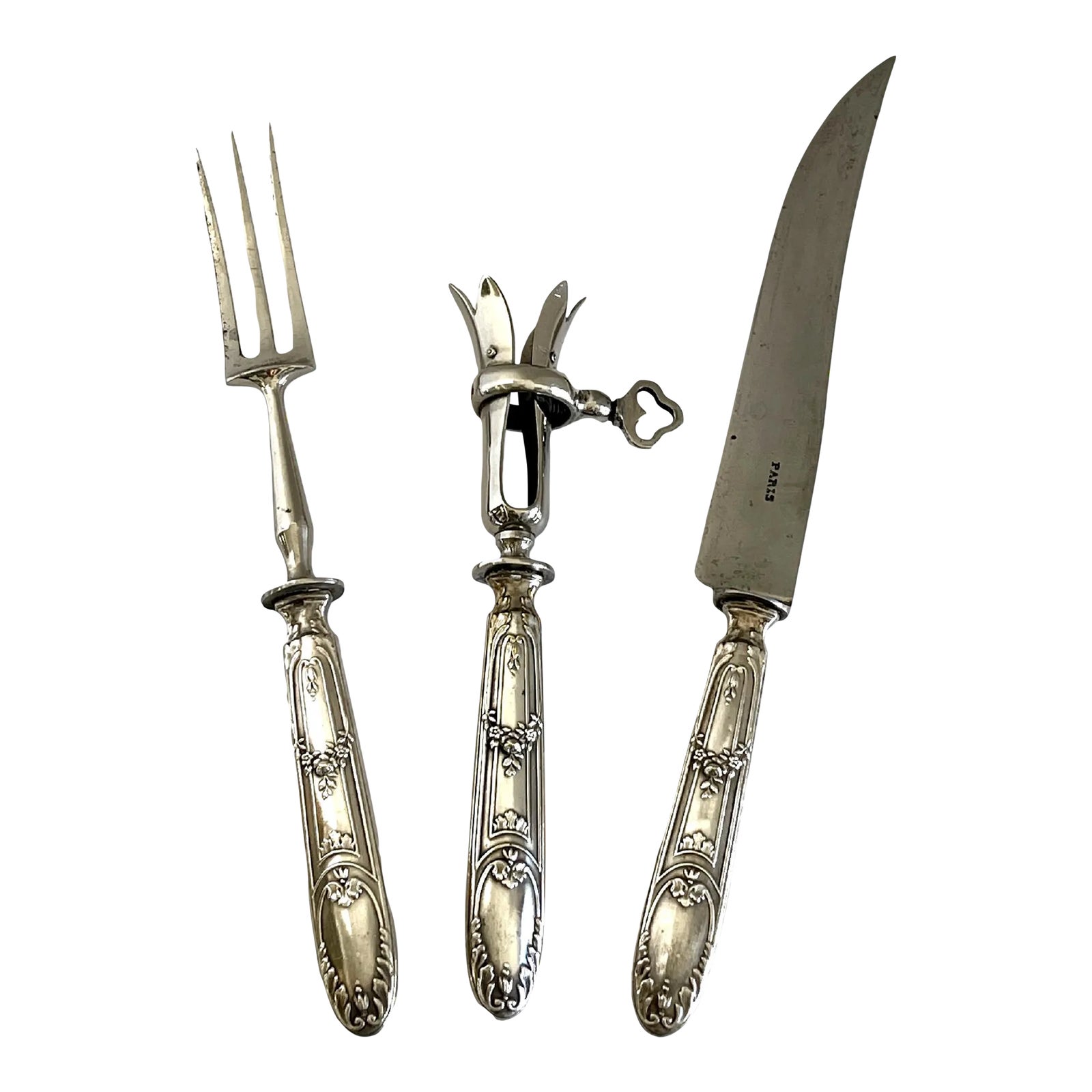 Antique French Silverplate Carving Set- 3 Pieces | Chairish