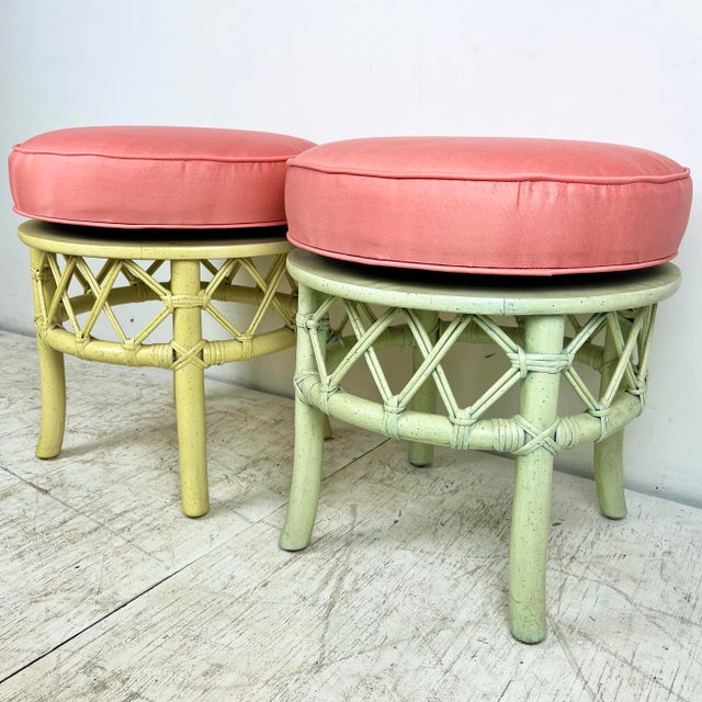 Vintage Ficks Reed Rattan Swivel Stools- a Pair | Chairish
