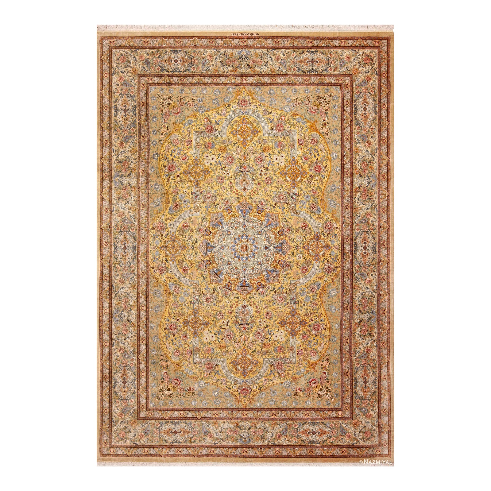 1950s Light Gold Color Fine Room Vintage Persian Silk Qum Rug | Chairish