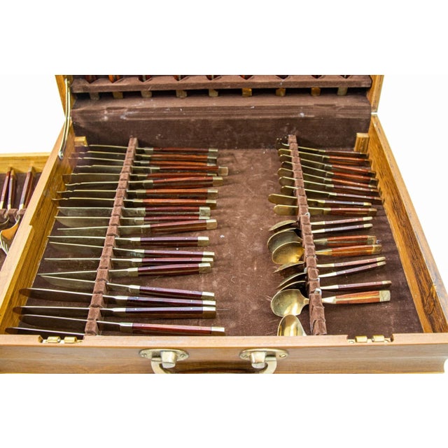 Vintage 1960s Rosewood and Bronze Flatware Set by Jean Claude 89 Pieces ...