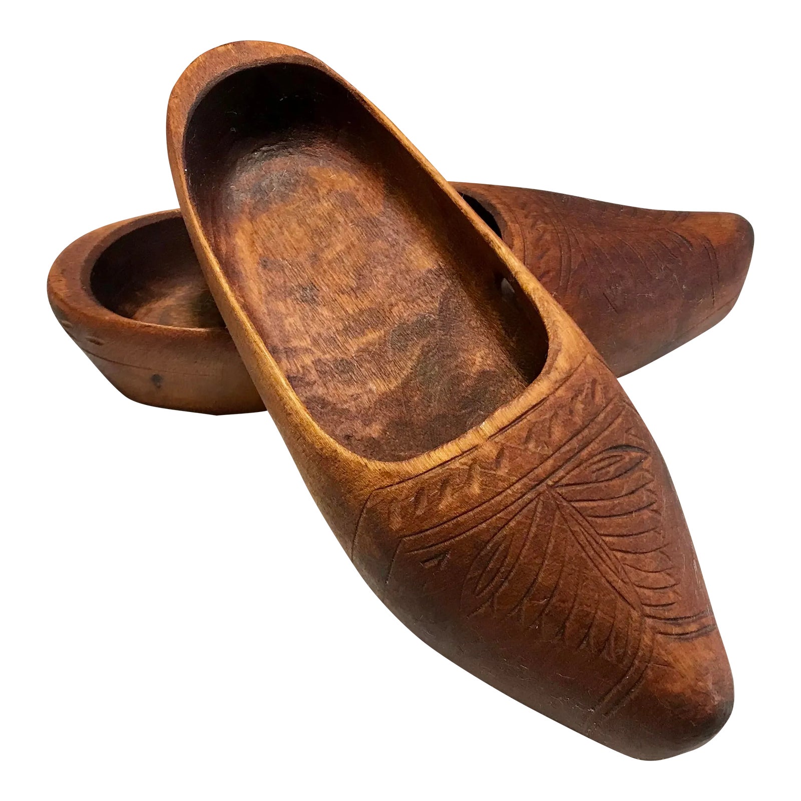 1920s Antique Dutch Carved Wooden Clogs - a Pair | Chairish