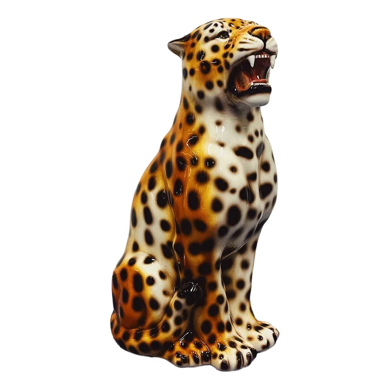 Leopard Statue in Ceramic by Ceramiche Boxer | Chairish