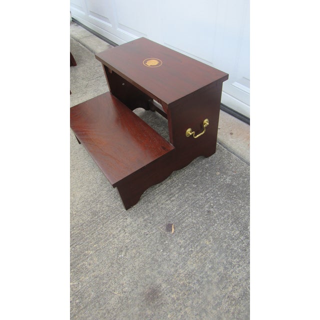 1980s Mahogany Bed Steps Stool with Shell Design | Chairish