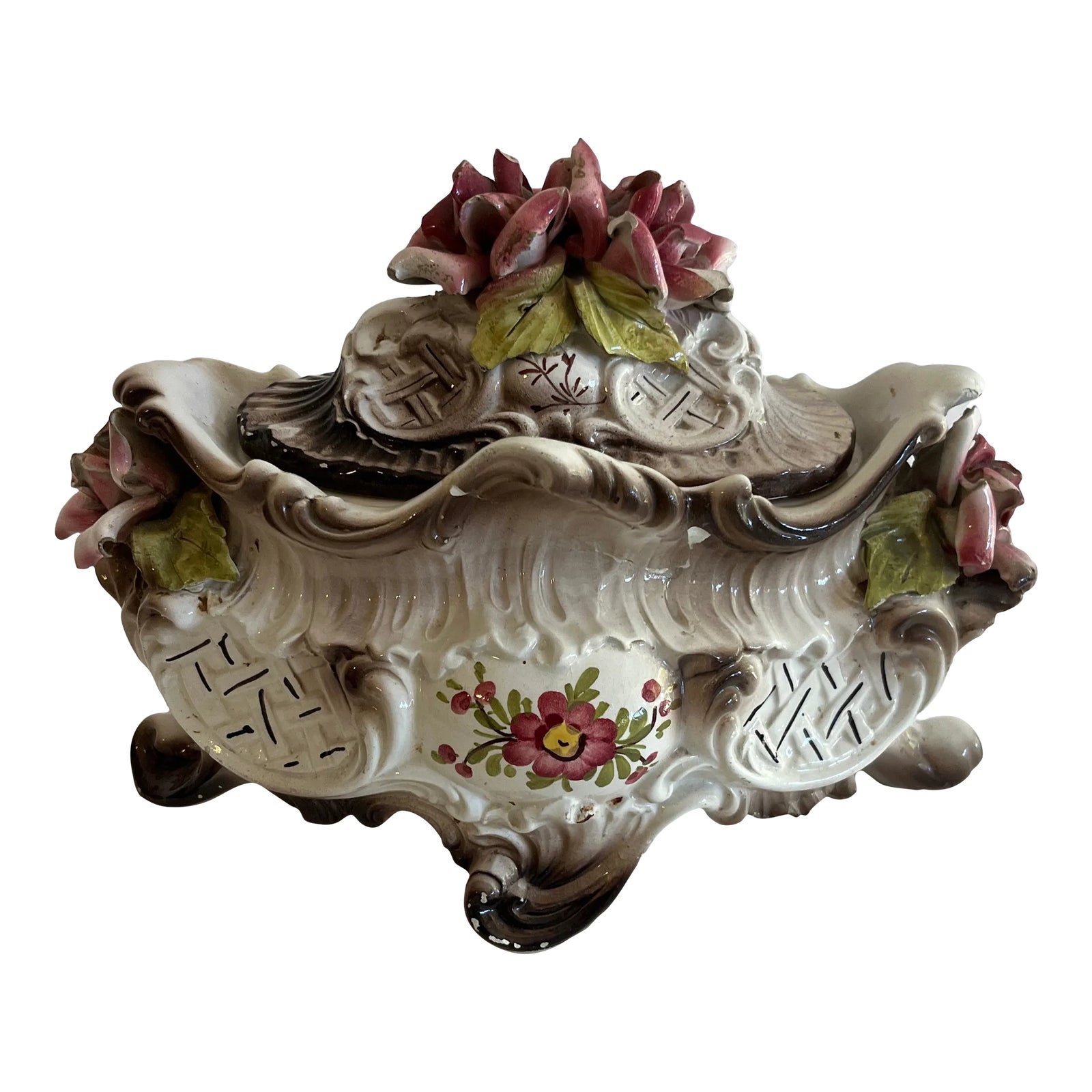 Vintage Capodimonte Porcelain Serving Vessel with Lid | Chairish