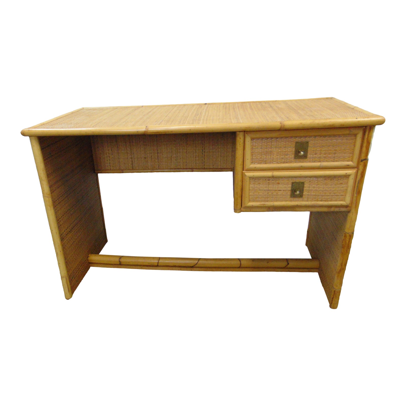 Mid Century Modern Bamboo & Wicker Writing Desk | Chairish