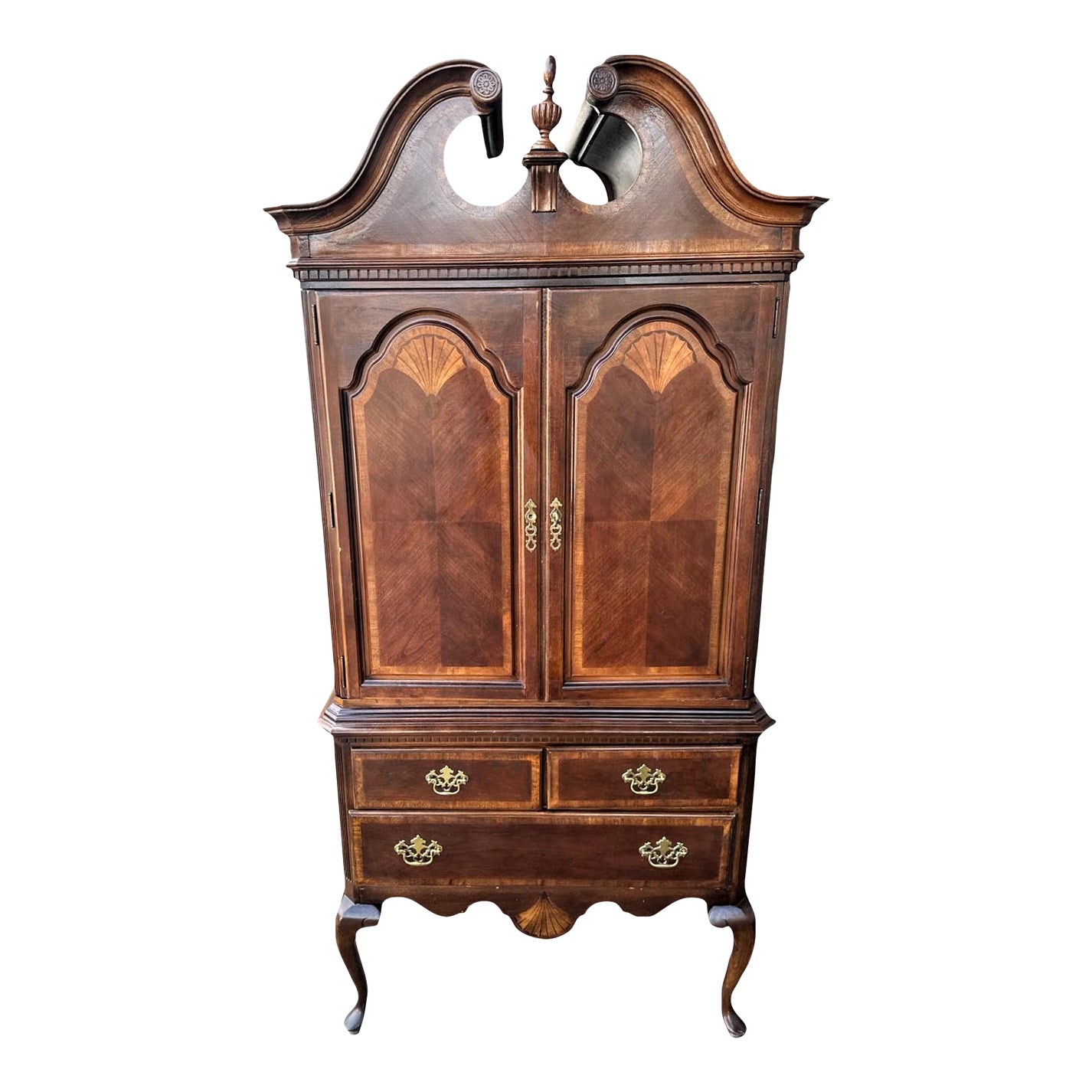Cherry Wood and Burlwood Armoire | Chairish