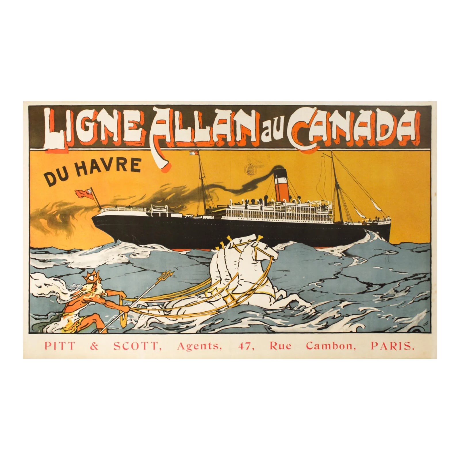 1910 Vintage Canadian Travel Poster, Ligne Allan Au Canada | Chairish