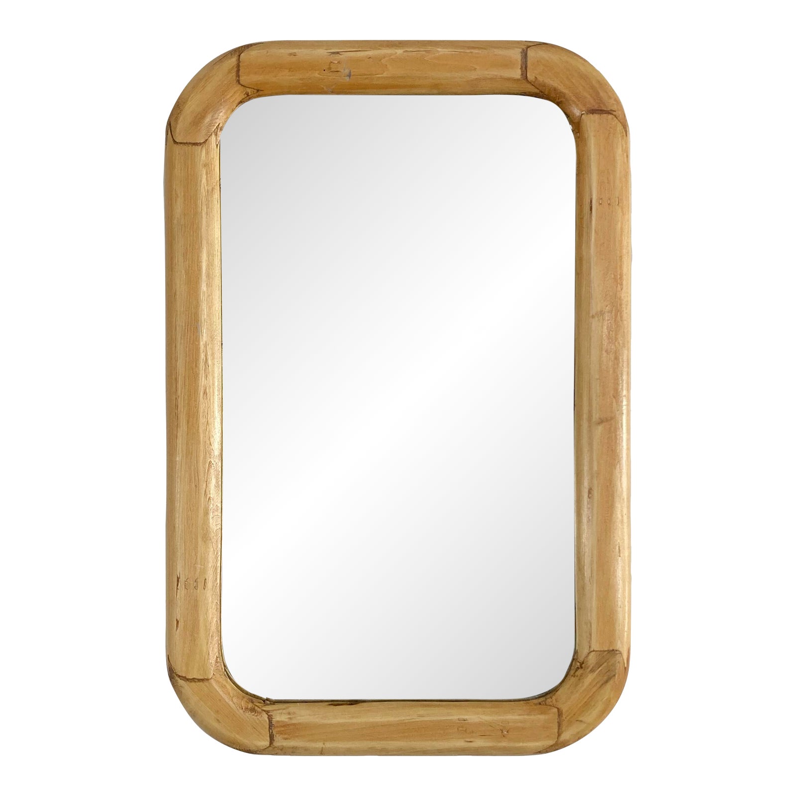 Vintage Primitive Raw Wood Framed Wall Mirror | Chairish