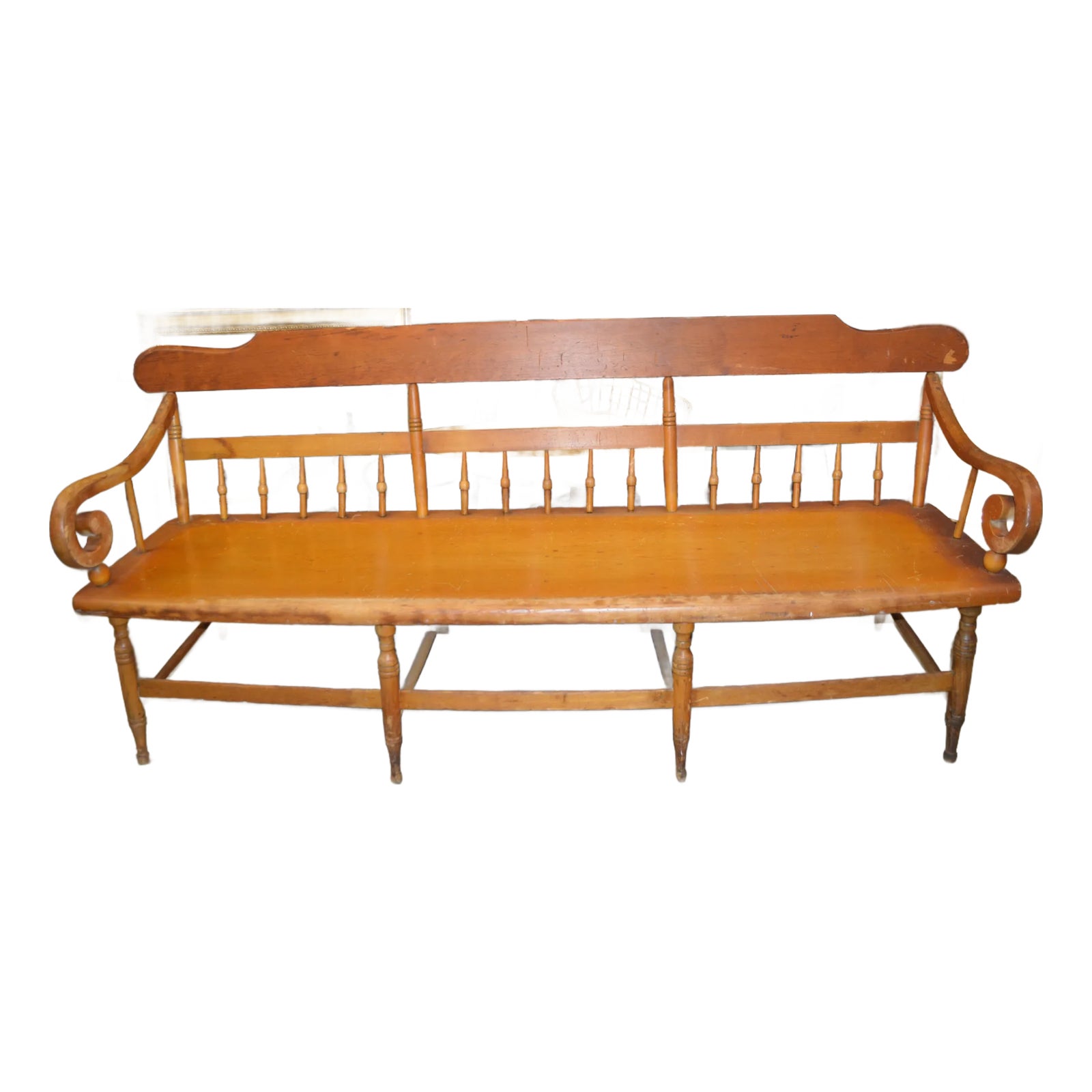 1970s Vintage Rustic Brown Wooden Parsons Bench With Curved Arms ...