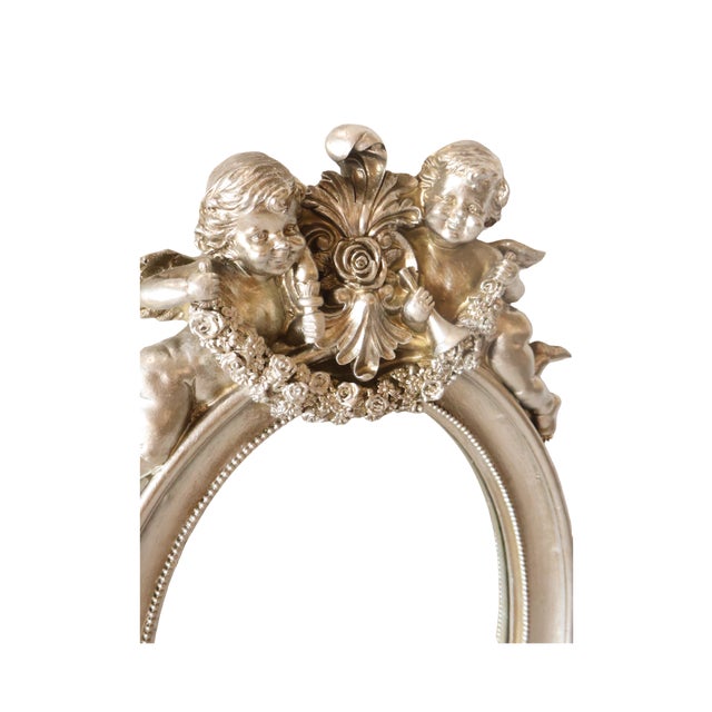 Silver Vanity Mirror With Angels | Chairish