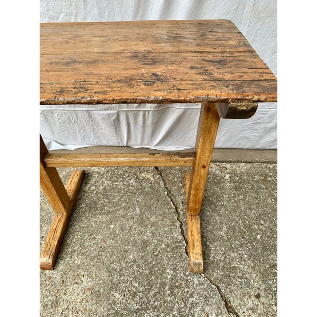 19th Century French Pine Trestle Side Table | Chairish