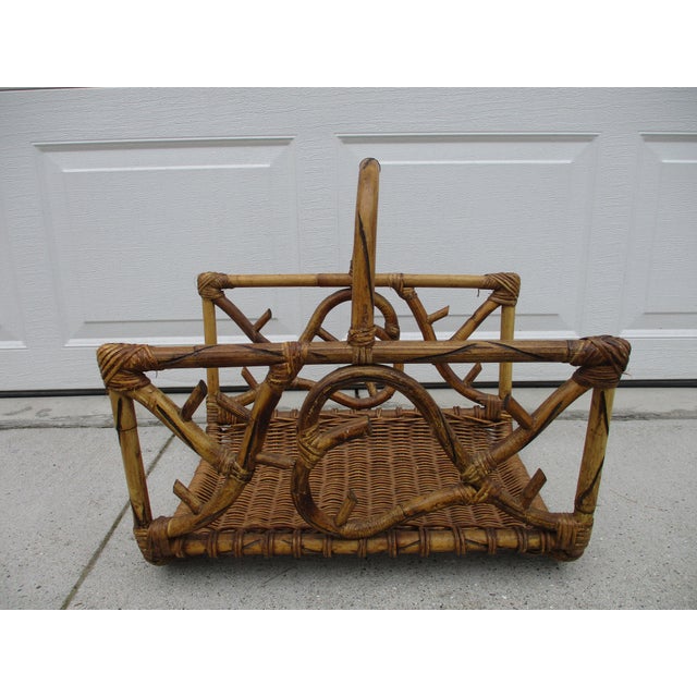 Vintage Bamboo Wicker Magazine Rack | Chairish