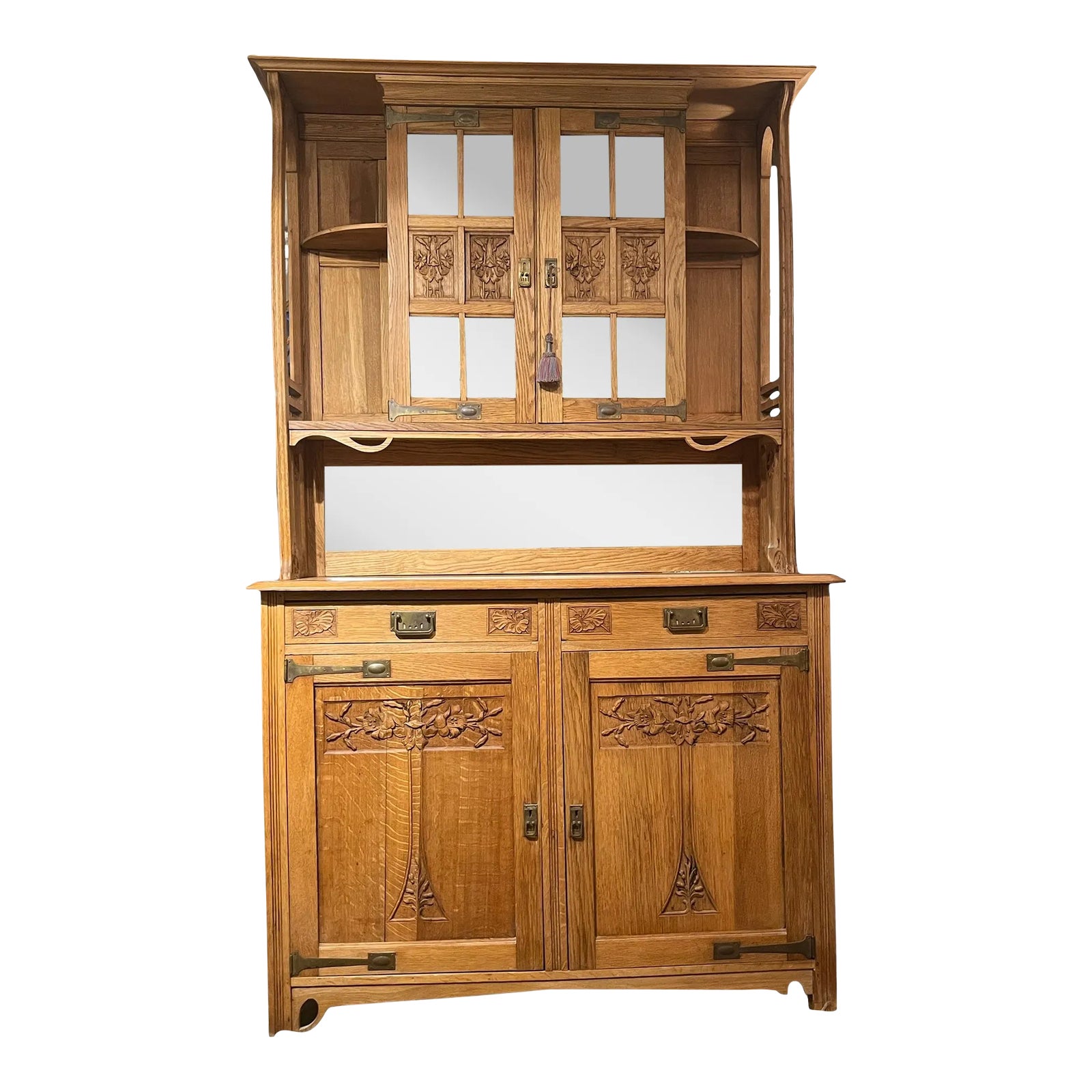 Late 19th Century Antique Flemish Handcarved Oak Hutch | Chairish