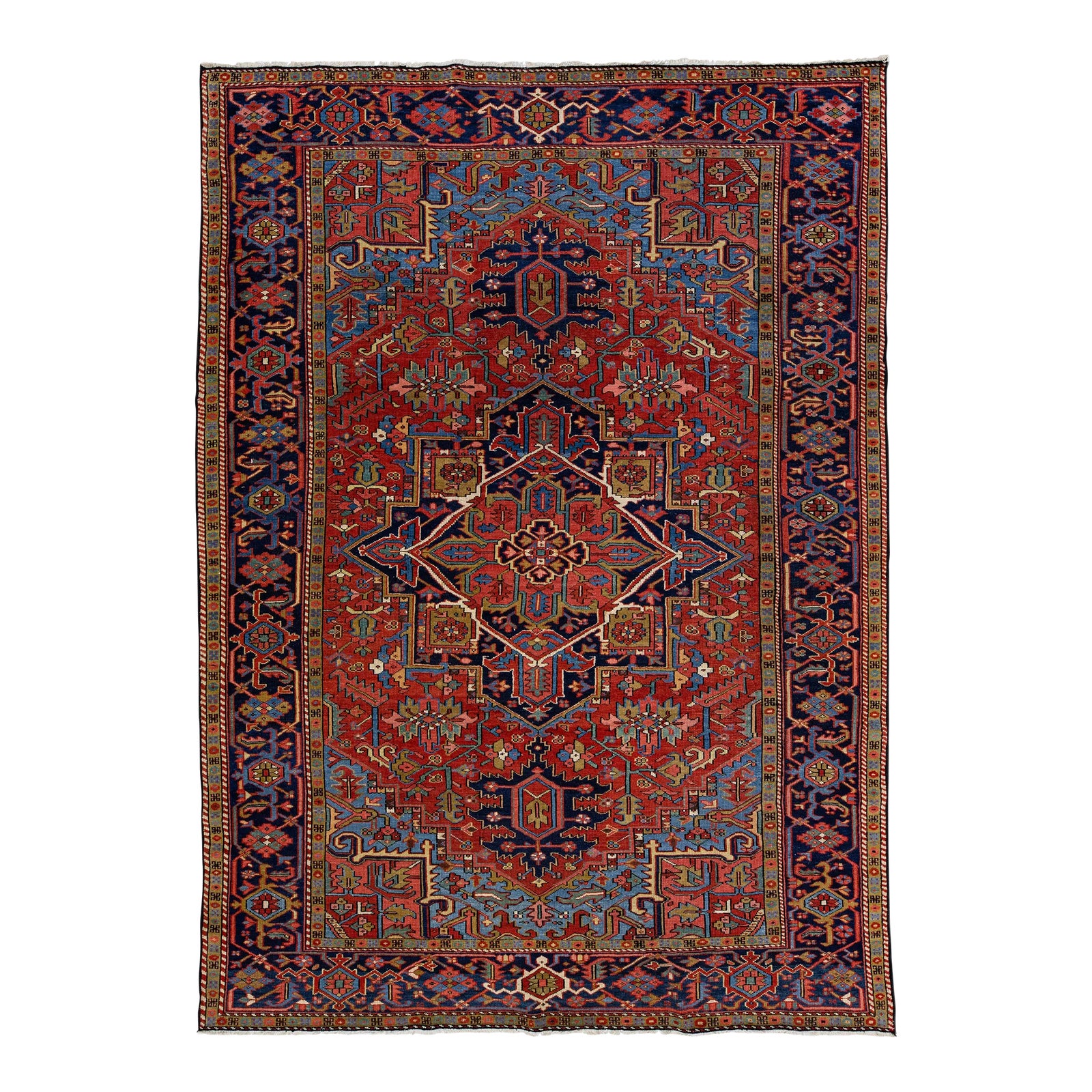 Red Antique Persian Heriz Handmade Wool Rug With Medallion Design ...