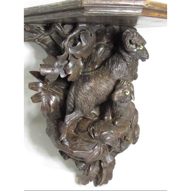 Black Forest Carved Wood Ram and Ewe Wall Shelf | Chairish
