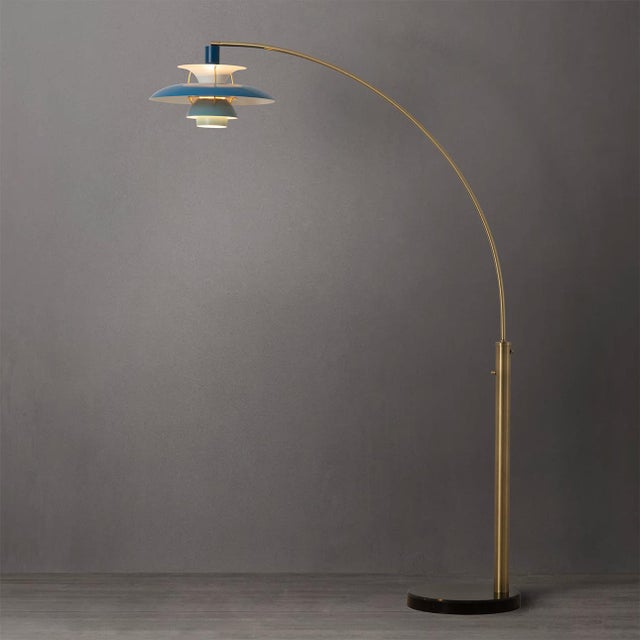 Palm Springs 1 Light Arc Floor Lamp - 83", Weathered Brass and Blue ...