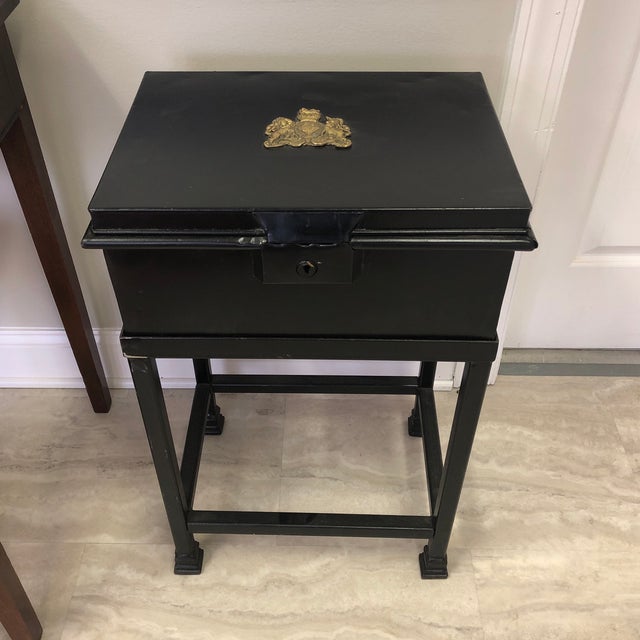 1940's English Steel Deed Box on Stand | Chairish