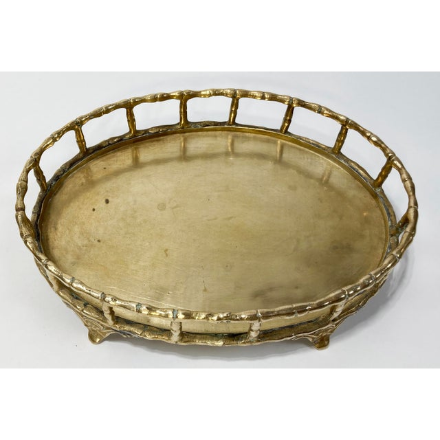 Vintage Footed Brass Faux Bamboo Rail Tray | Chairish