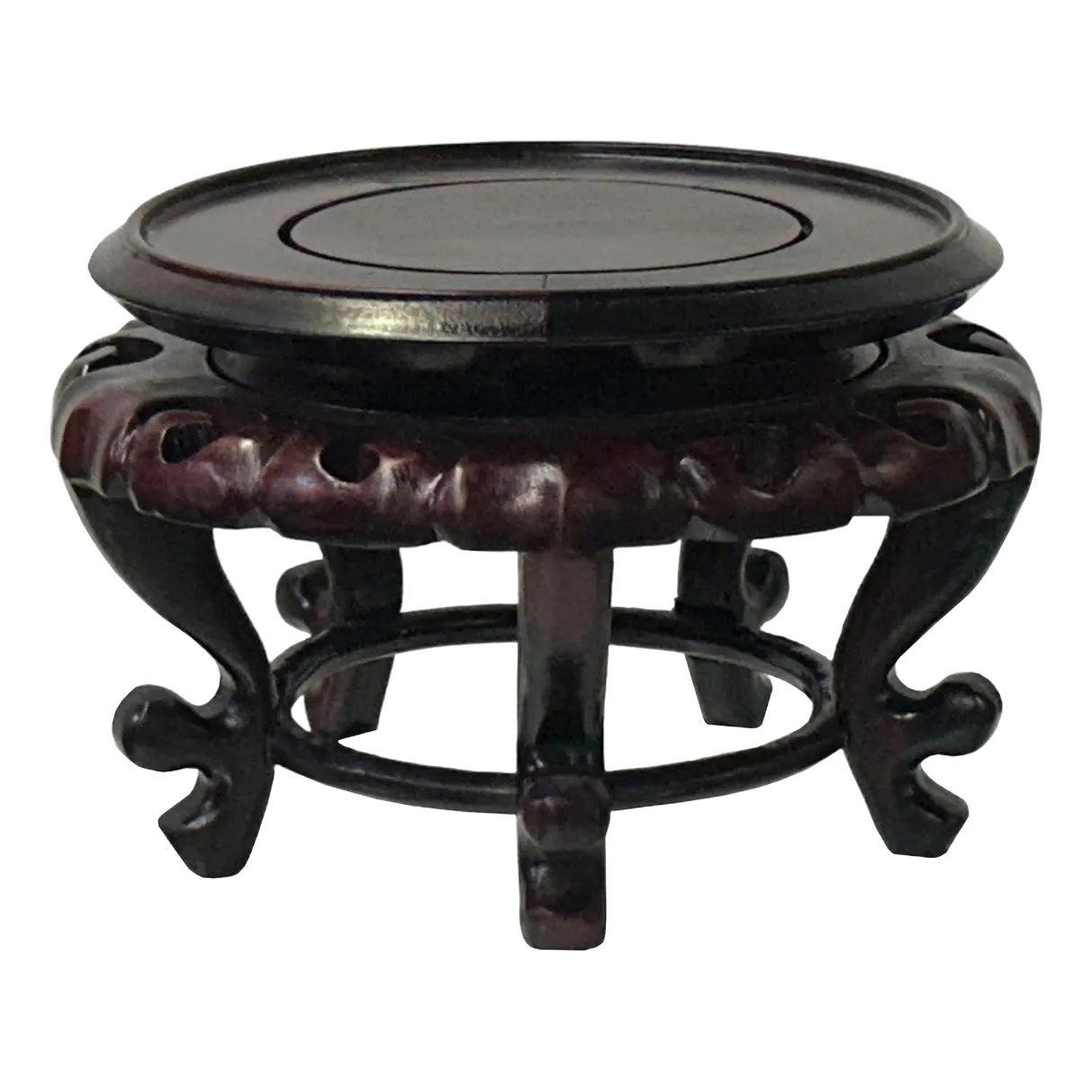 4.75" Oriental Reddish Brown Wave 5 Legs Round Wood Stand Riser Easel ...