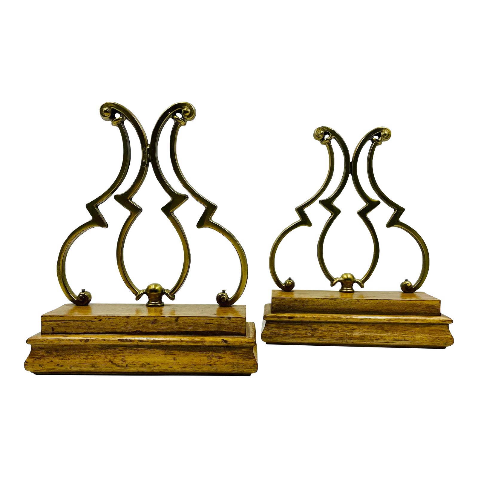 Mid 20th Century Italian Brass Finial and Wood Base Bookends - a Pair ...