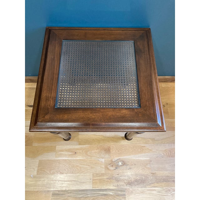 1990's Bombay Company Cane & Glass Topped Side Table | Chairish