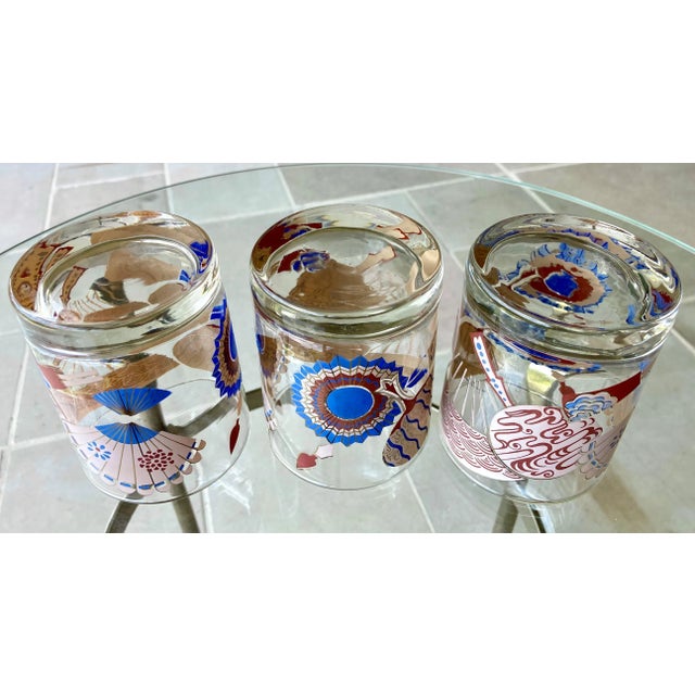 Mid 20th-Century “Japanese Fans & Combs” Motif Lowball Glasses ...