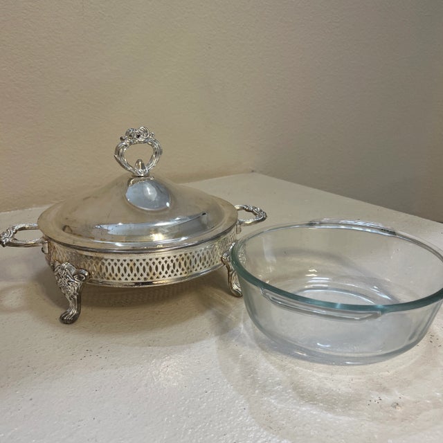 Mid-Century Three Footed Silver Plated Covered Chafing Dish Casserole ...
